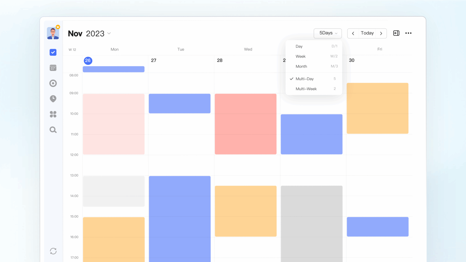 With version 5.0 comes a fresh multi-day view, allowing you to flexibly display schedules for 1 ...