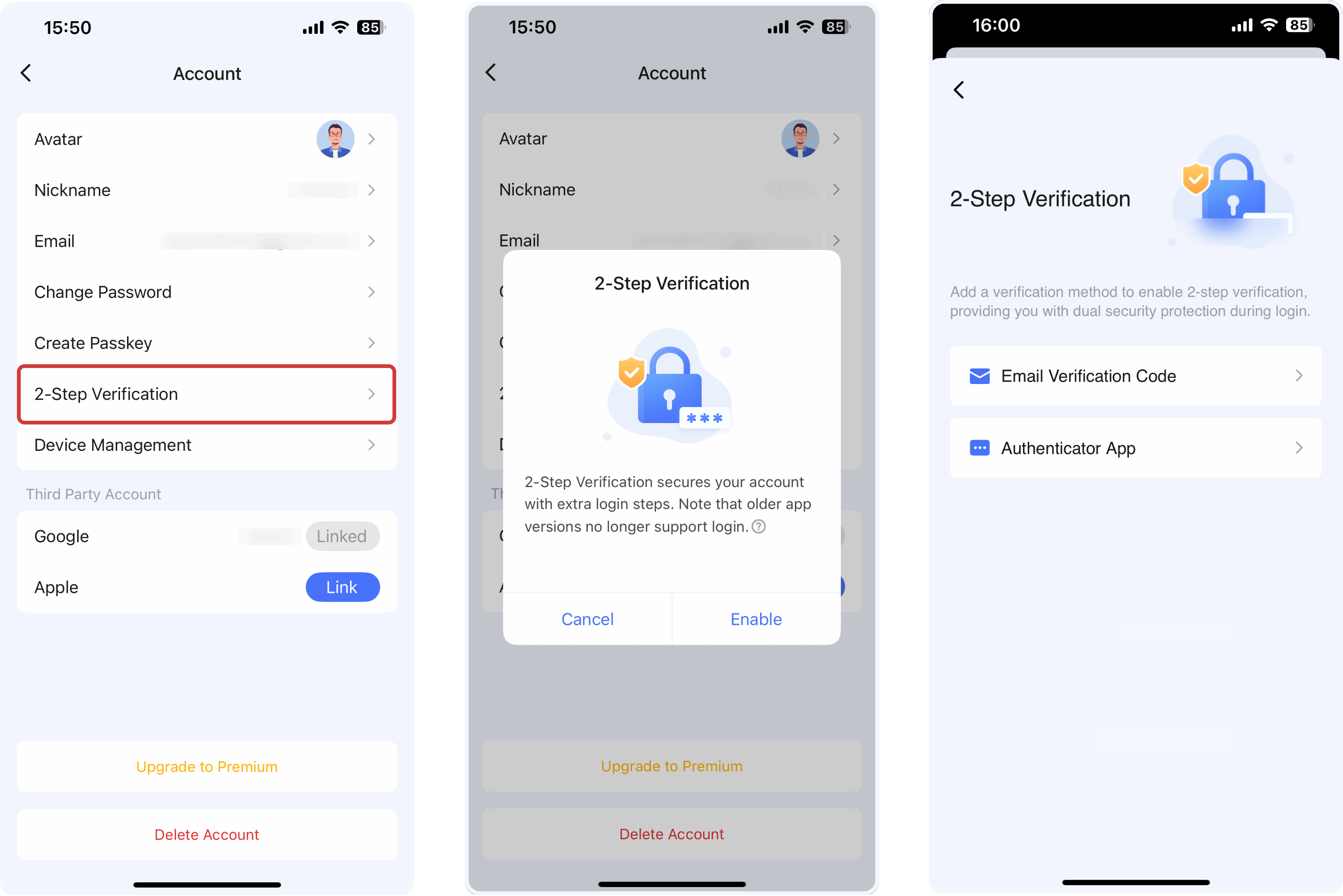 Tap to enable Two-Step Verification, complete the identity verification ...
