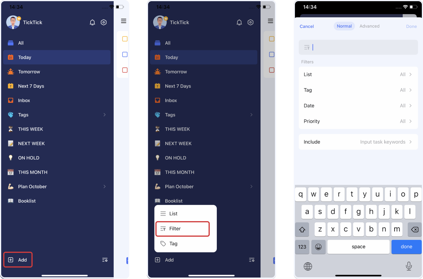 Make sure Filters are enabled in the sidebar. Once enabled, filters will appear under lists.