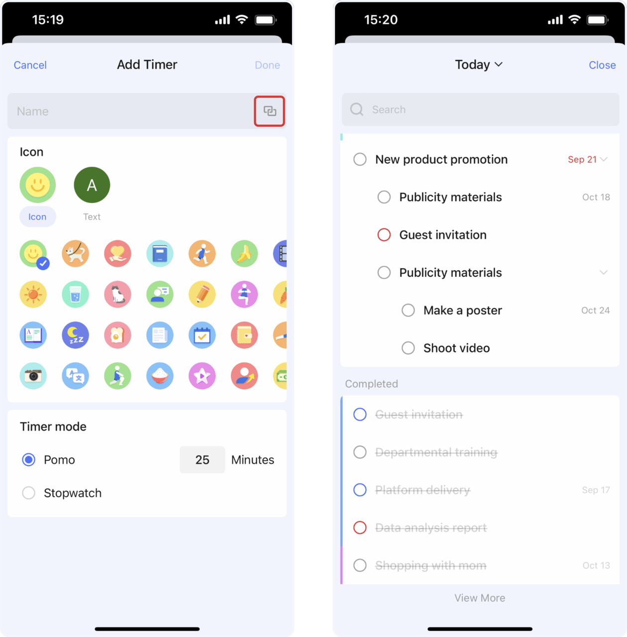 Enter the Focus page, click on the "+" sign in the upper right corner↗️, and add Timer.