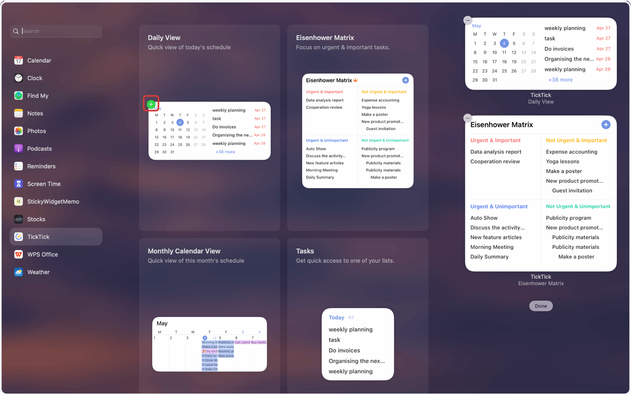 Add a desktop widget by right-clicking the TickTick icon in the taskbar.