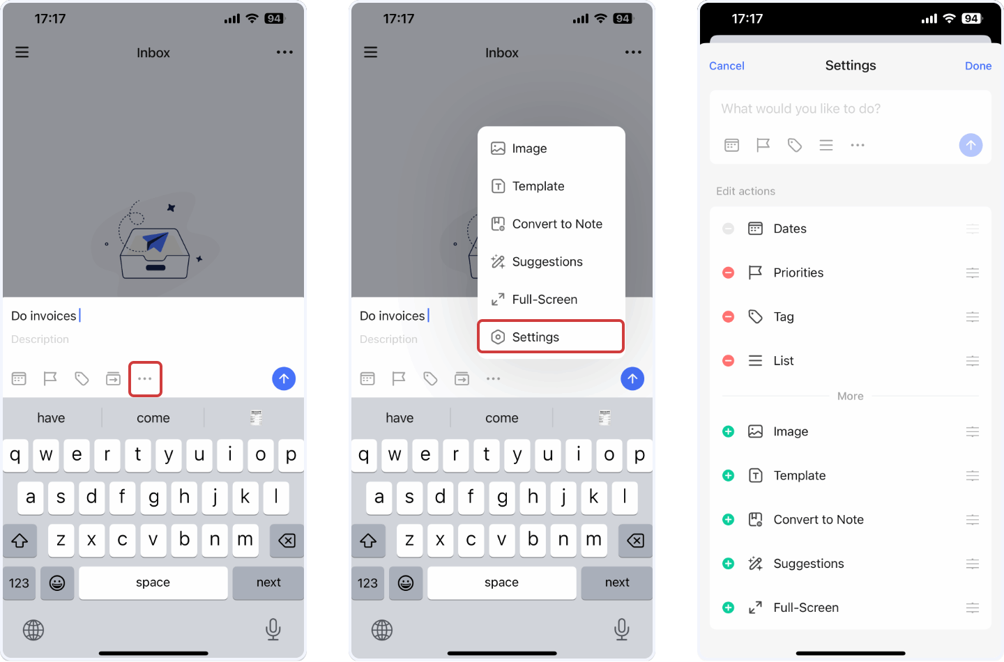 Enter the content in the "task addition bar" at the top of the task ...