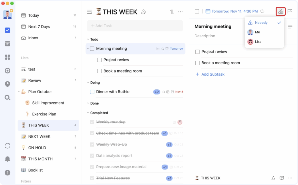 You can enter the task details page and click on the "Assign" icon in ...