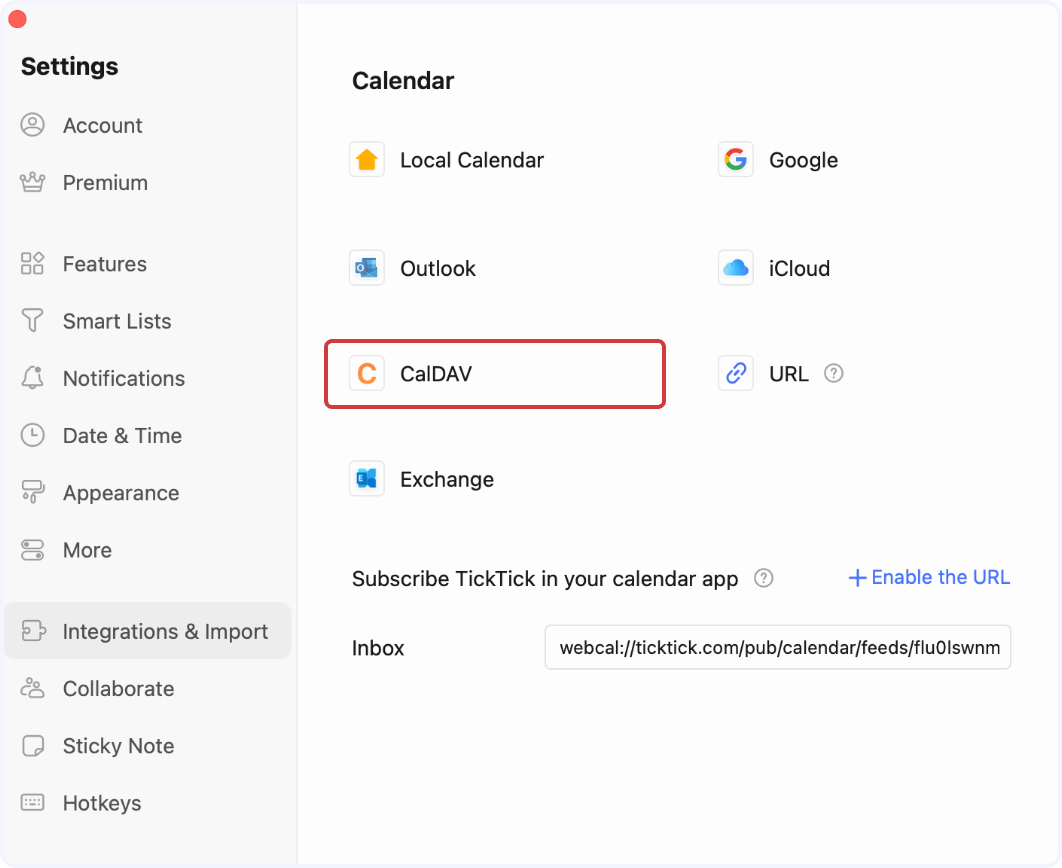 Enter the calendar "Account", "Password", "Server Address", and "Name ...