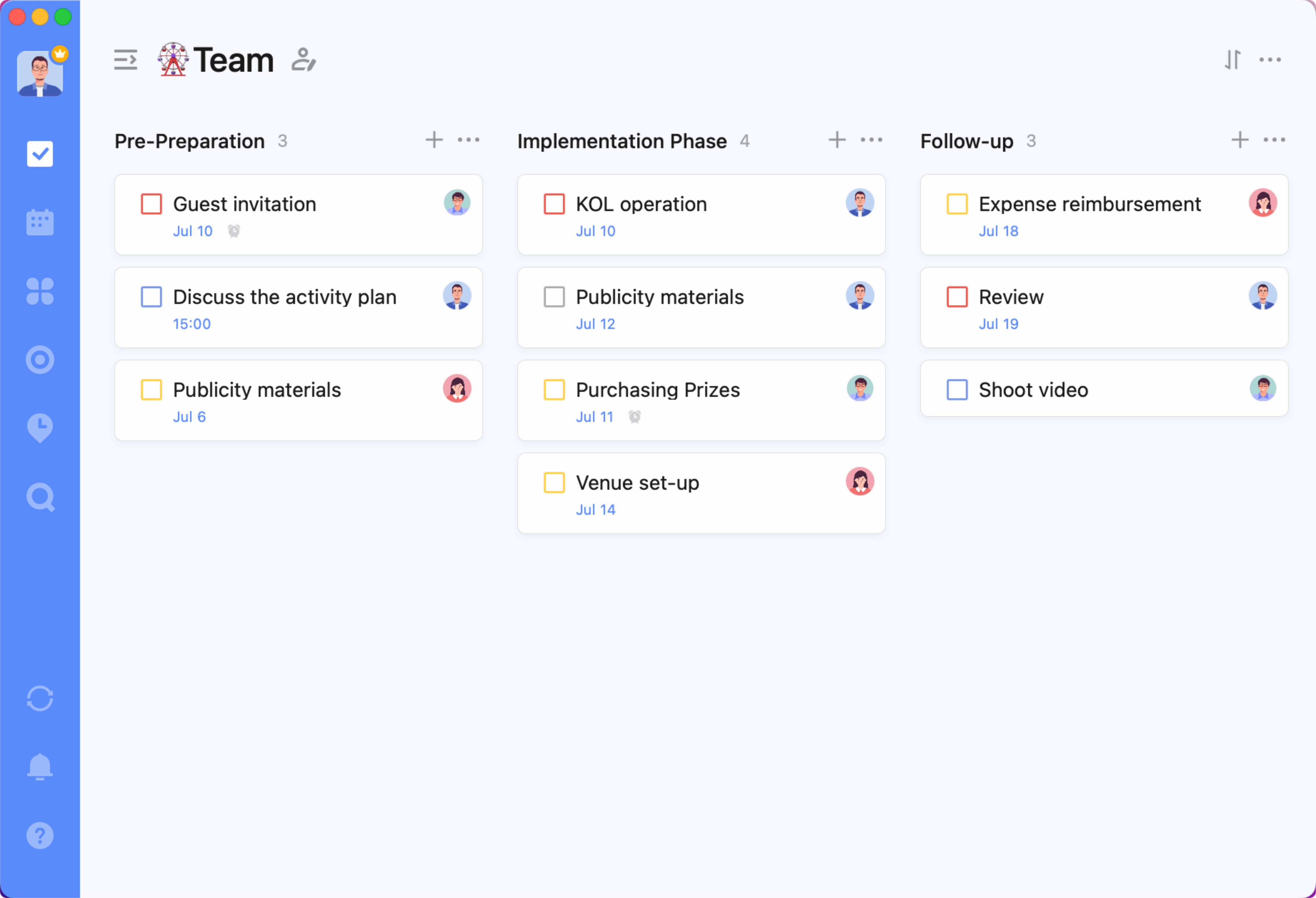 By selecting Assignee + Date in the sorting options, you can more ...