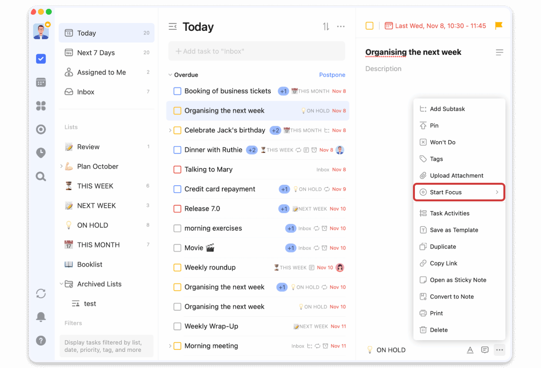 Start Focus on Reminder Pop-up