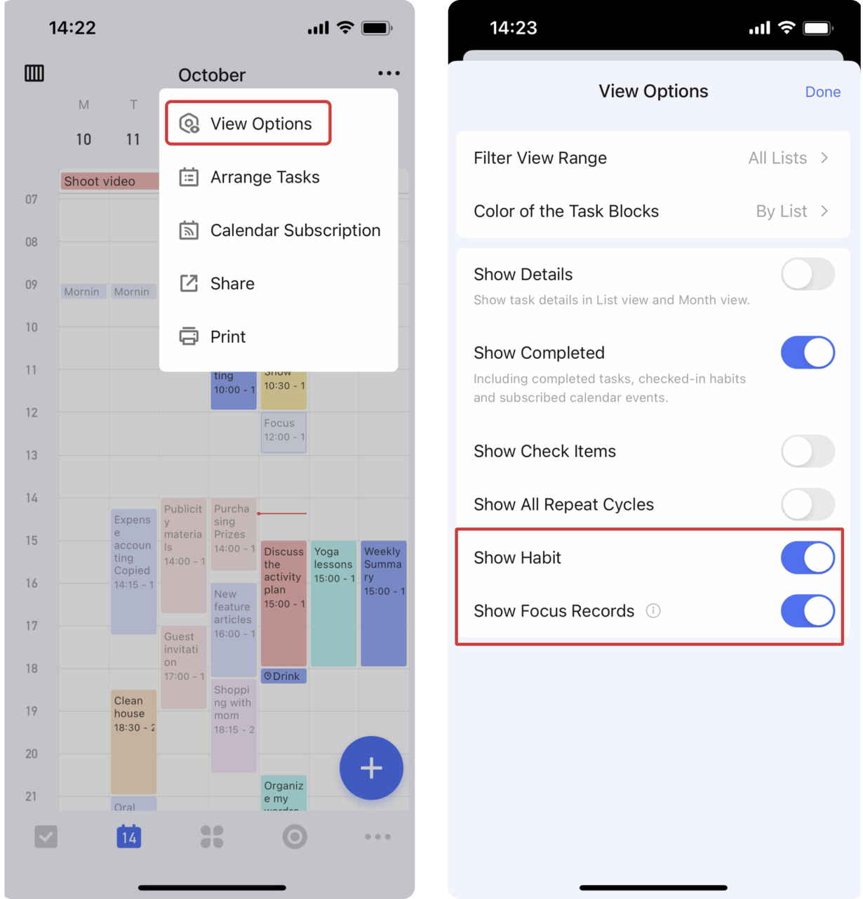 Click on the "..." in the upper right corner of the calendar - "View ...