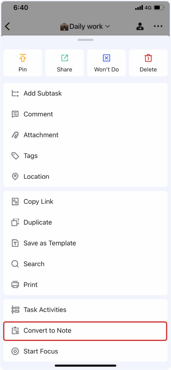 Go to the task details page, click the "..." icon in the lower right ...