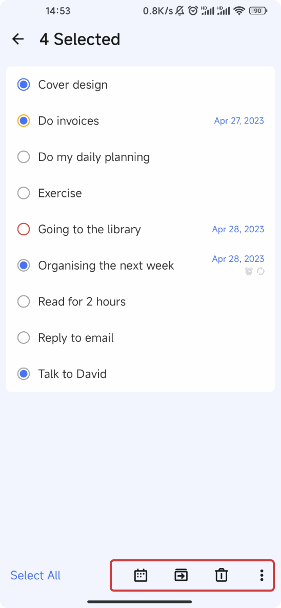 On the desktop, hold down Shift and select multiple tasks, or select the first and last tasks to ...
