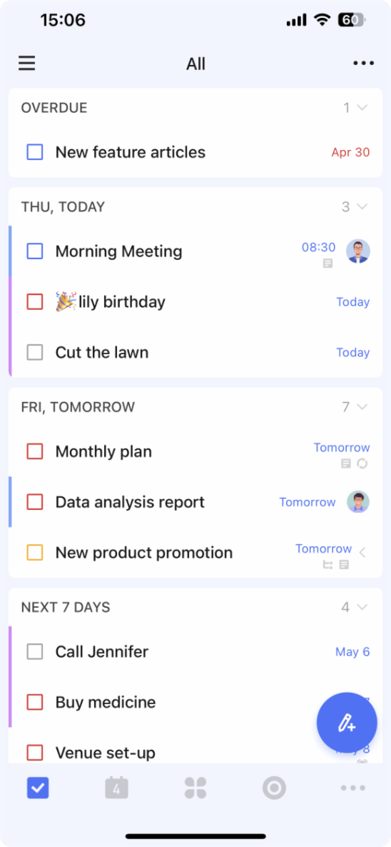 Priority Section: Selecting this option will section tasks by High priority, Medium priority ...