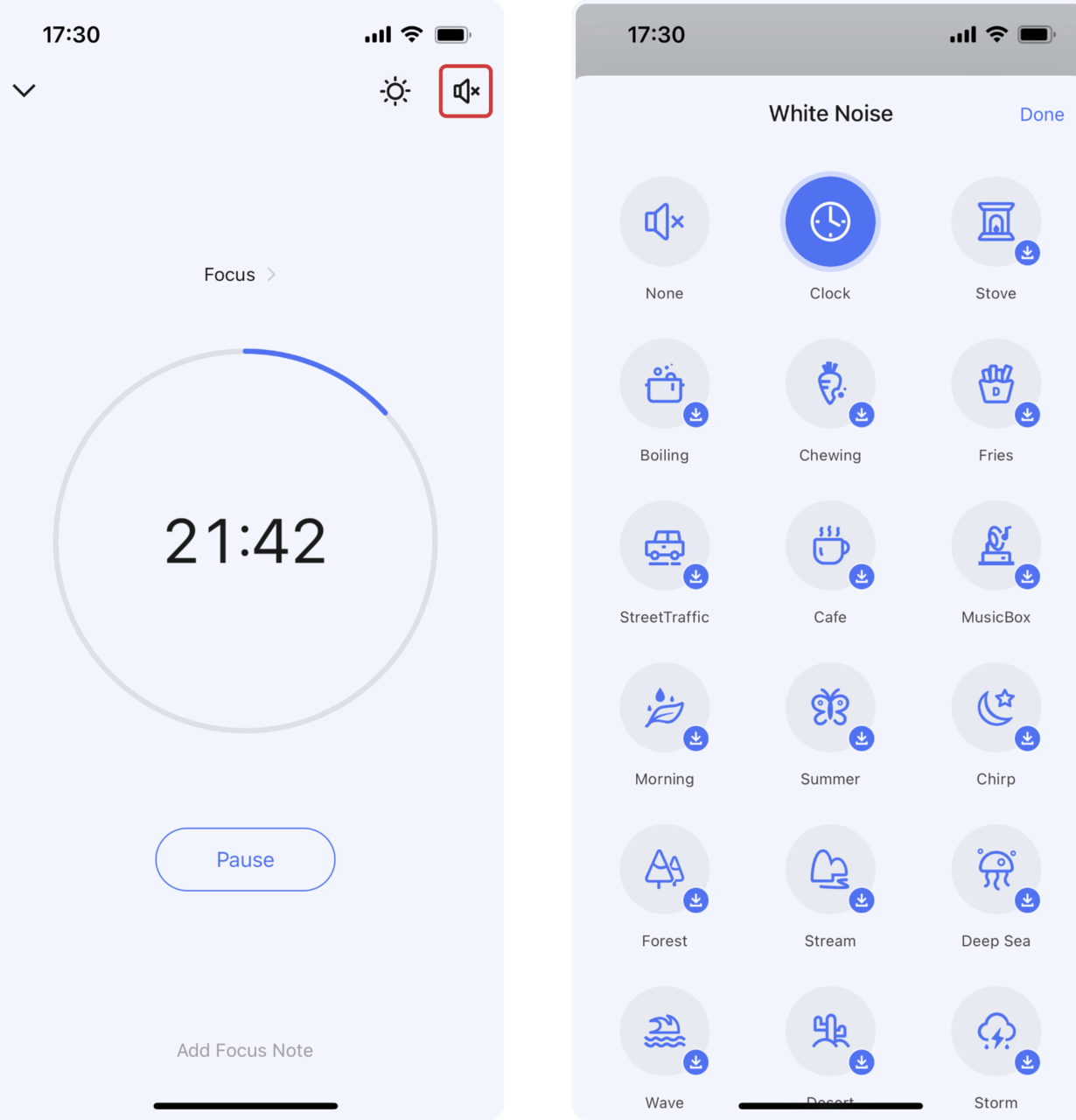 Enter the focus page, click the "Sound" icon in the upper right corner ...