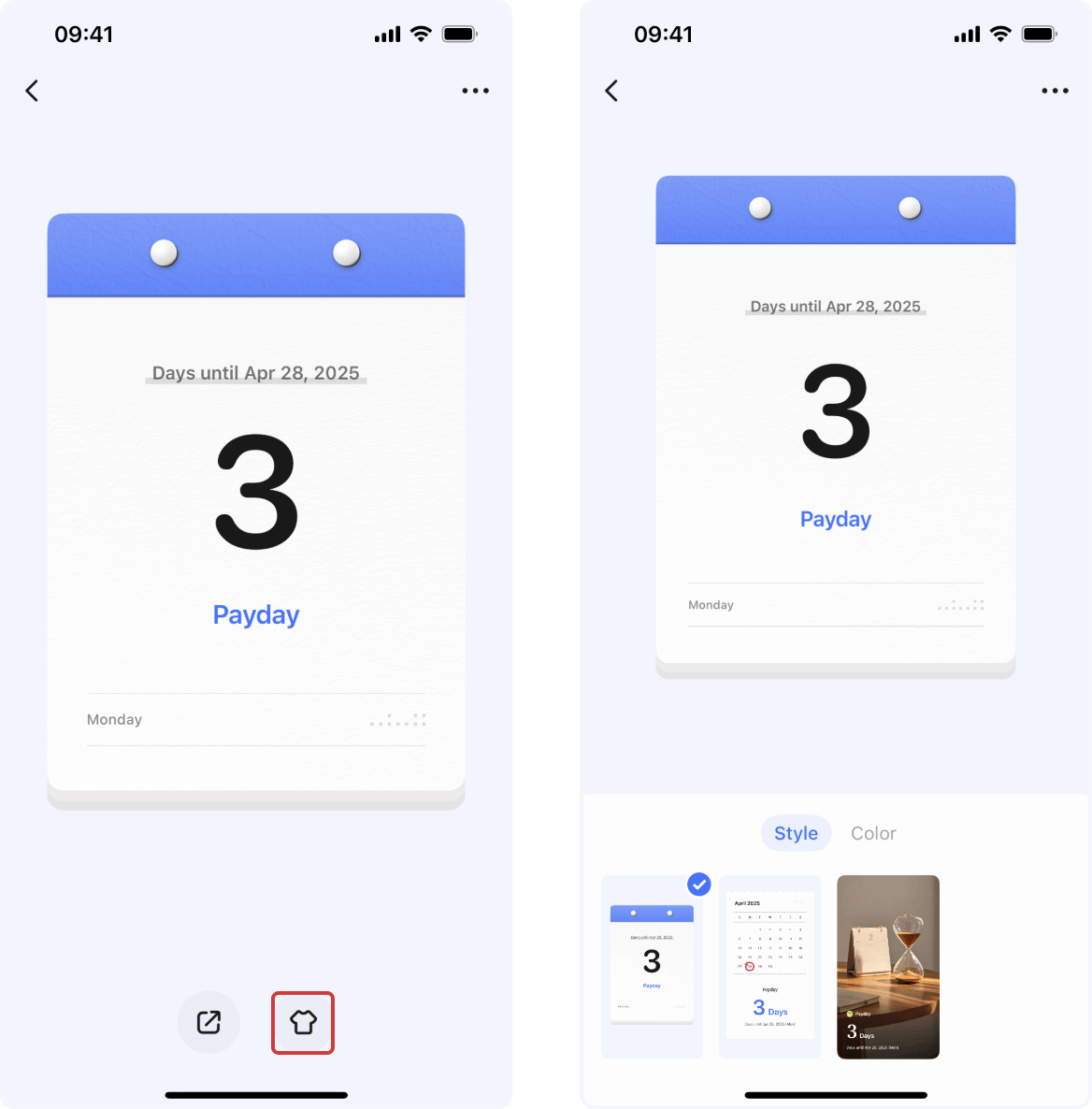 Hover over a countdown card, click the ... in the top right corner, and ...