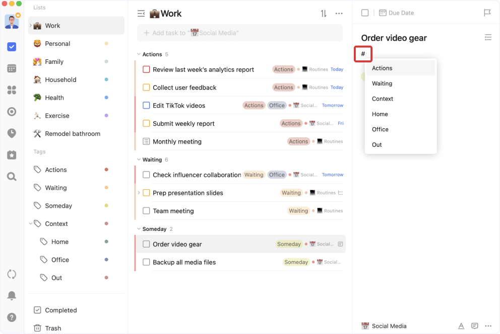 Option 3: Drag a task onto an existing tag to add it.