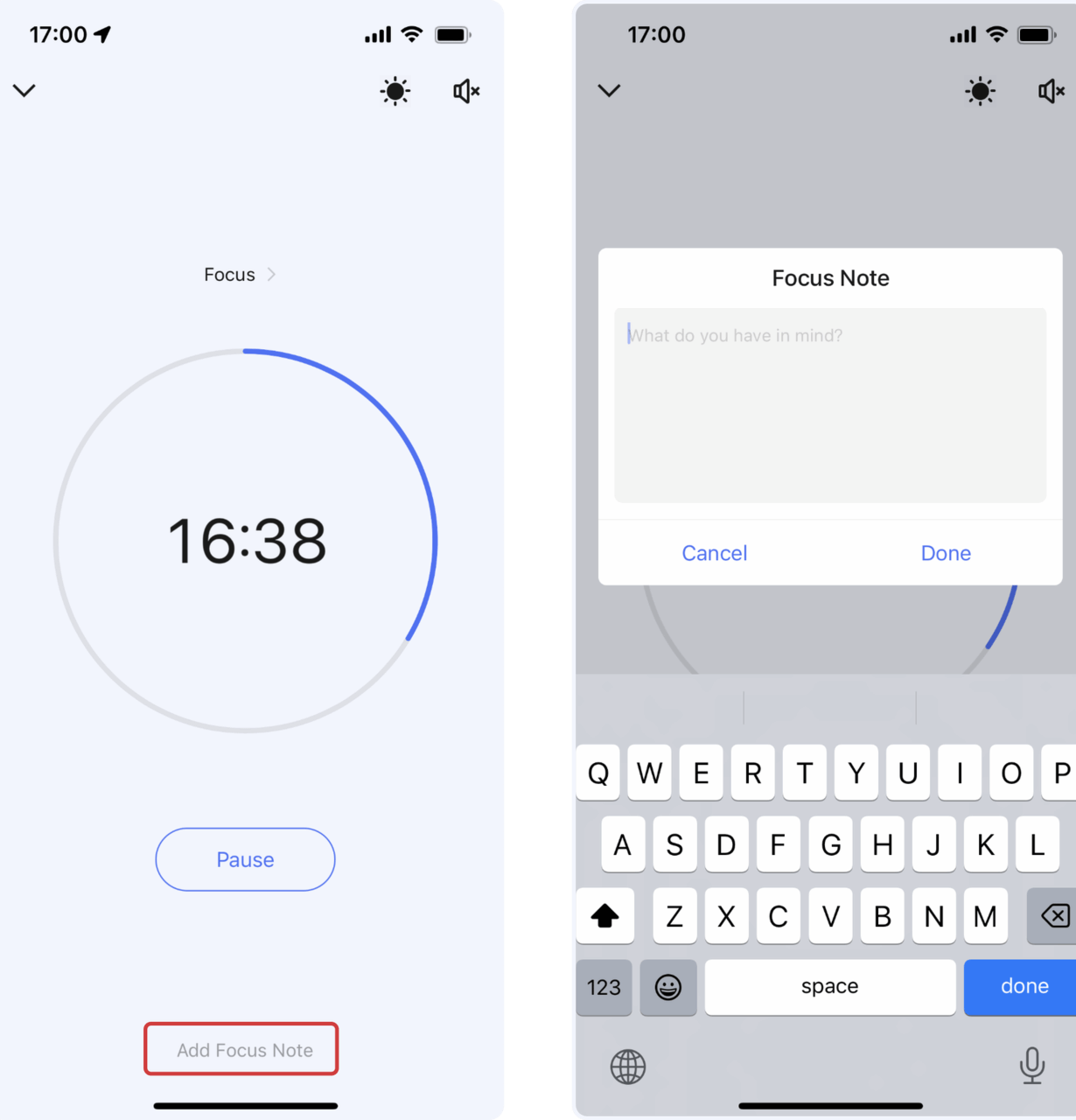 Clicking on the "Focus Note" area located in the bottom-right corner of ...