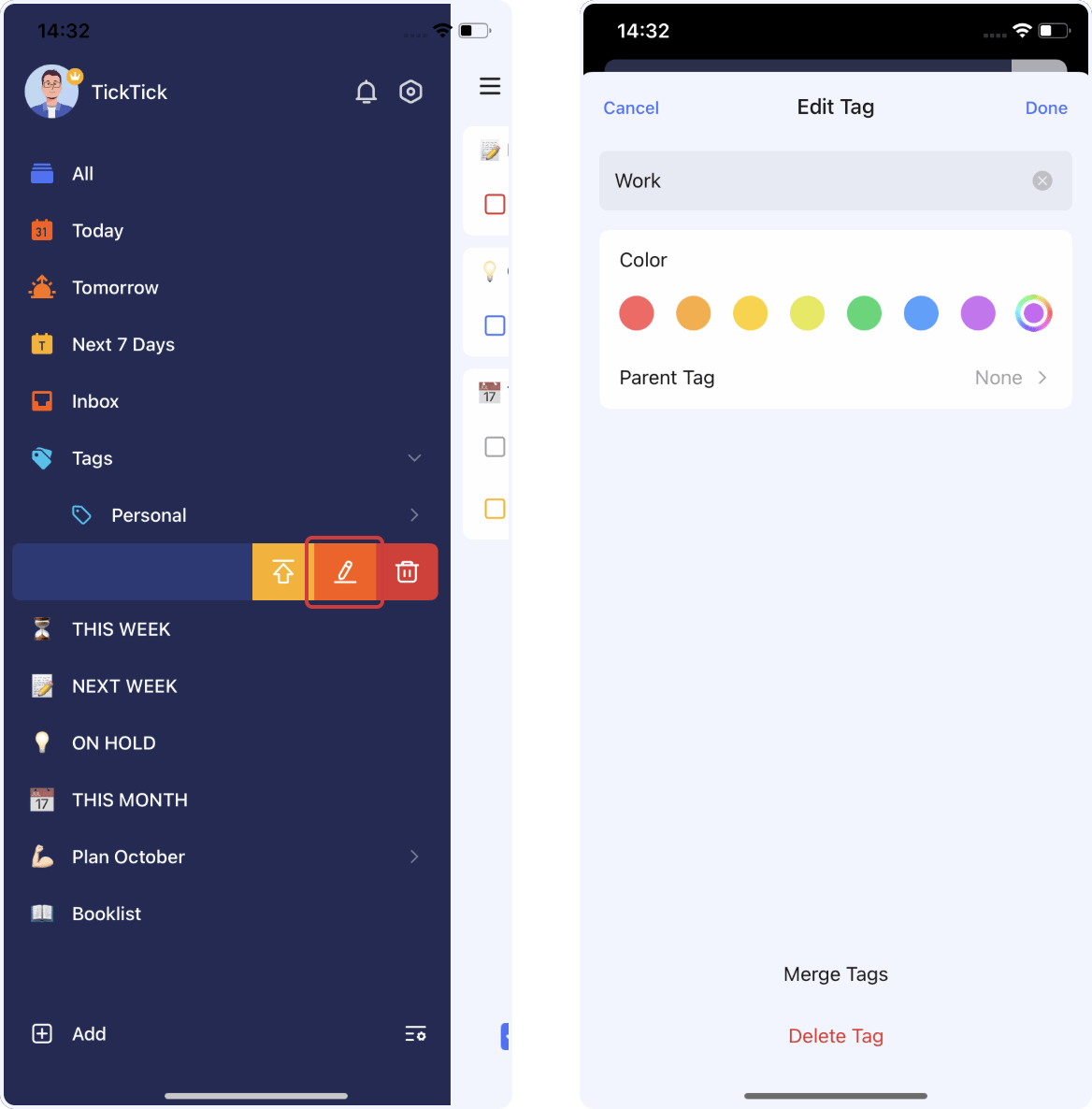 Clicking the "Delete" icon will remove the tag from the sidebar and tasks, but the tasks will ...