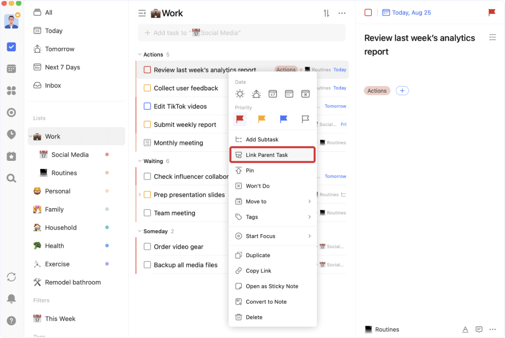 Want to quickly organize multiple tasks into the same parent task ...