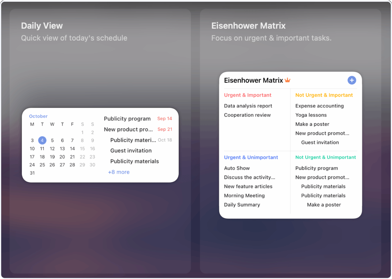 Daily View: You can view "Monthly Calendar" and "Today's Tasks ...