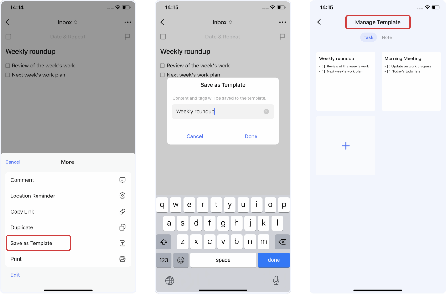 Click ... in the bottom-right of the task detail area → Save as ...