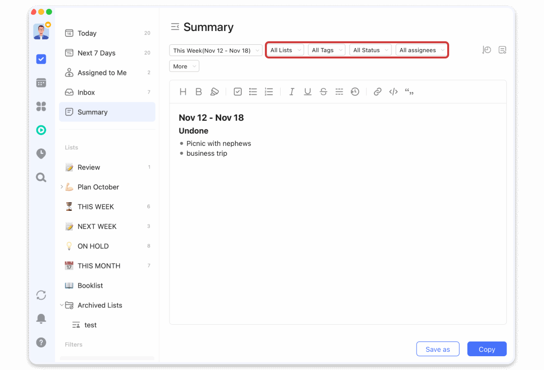 Items to Show : Or set to display more information such as "Completion ...