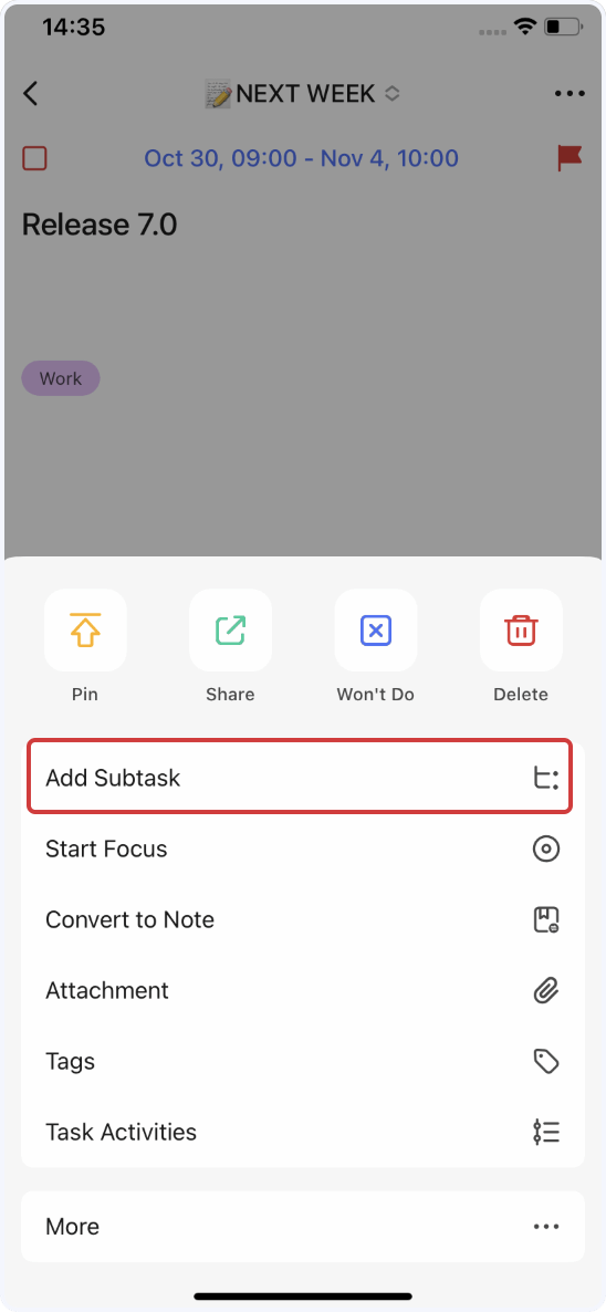 Option 2: Convert existing tasks into subtasks by dragging and dropping.