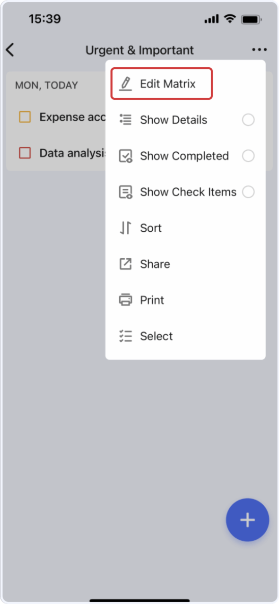 Select the matrix for which title you want to change, click on the ...