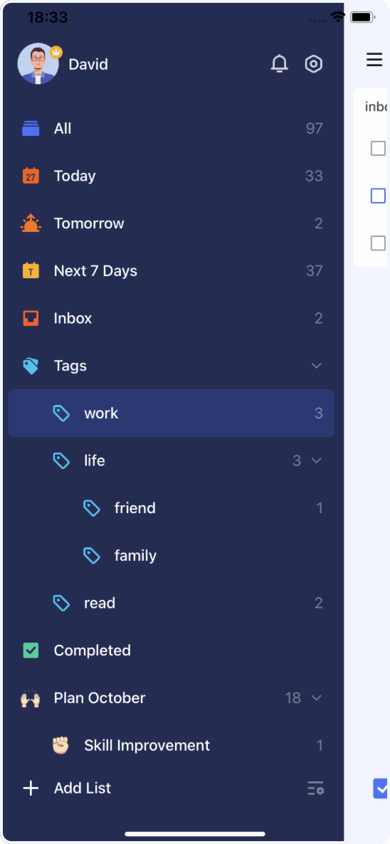You can also swipe left on a tag, click "Edit," and select a parent tag for it.