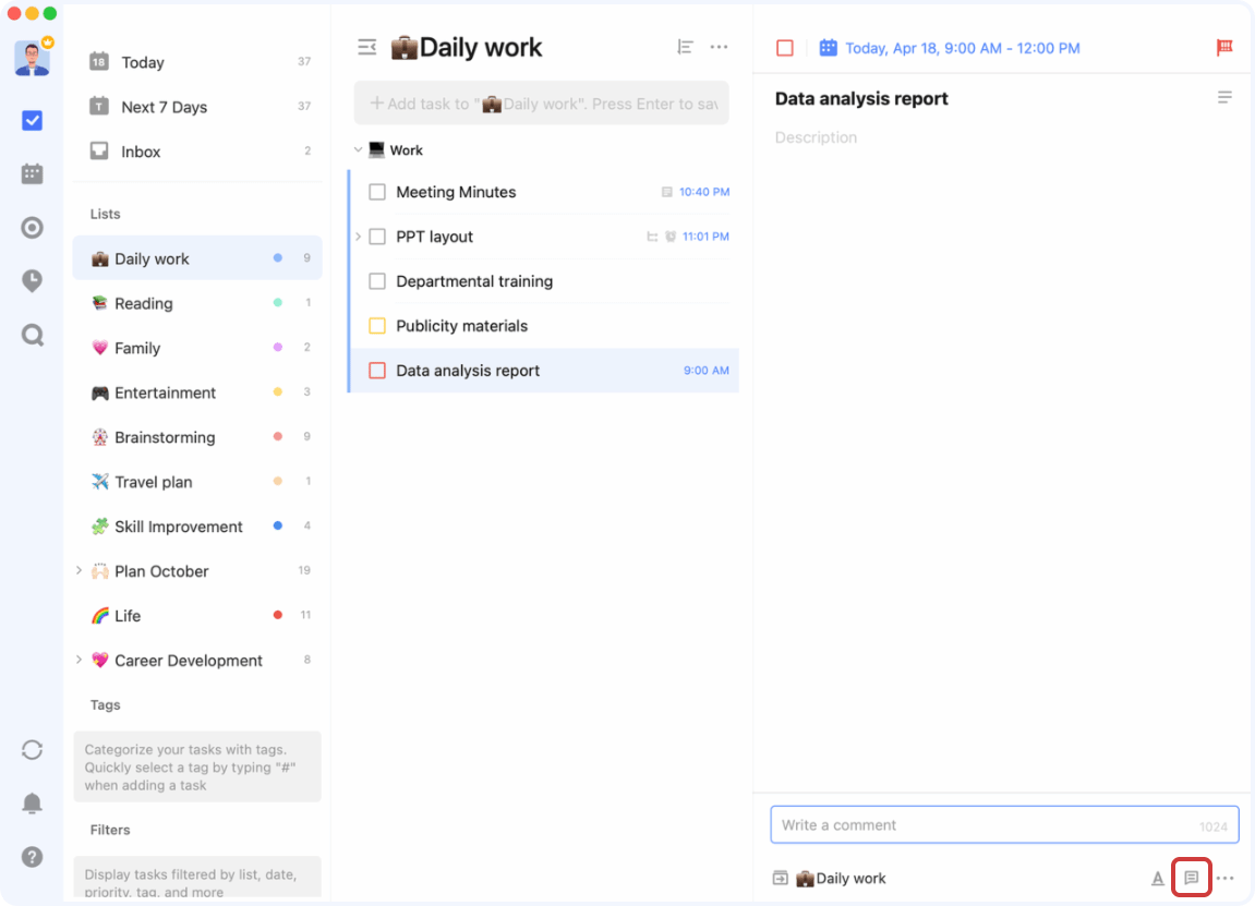 How to comment on tasks?