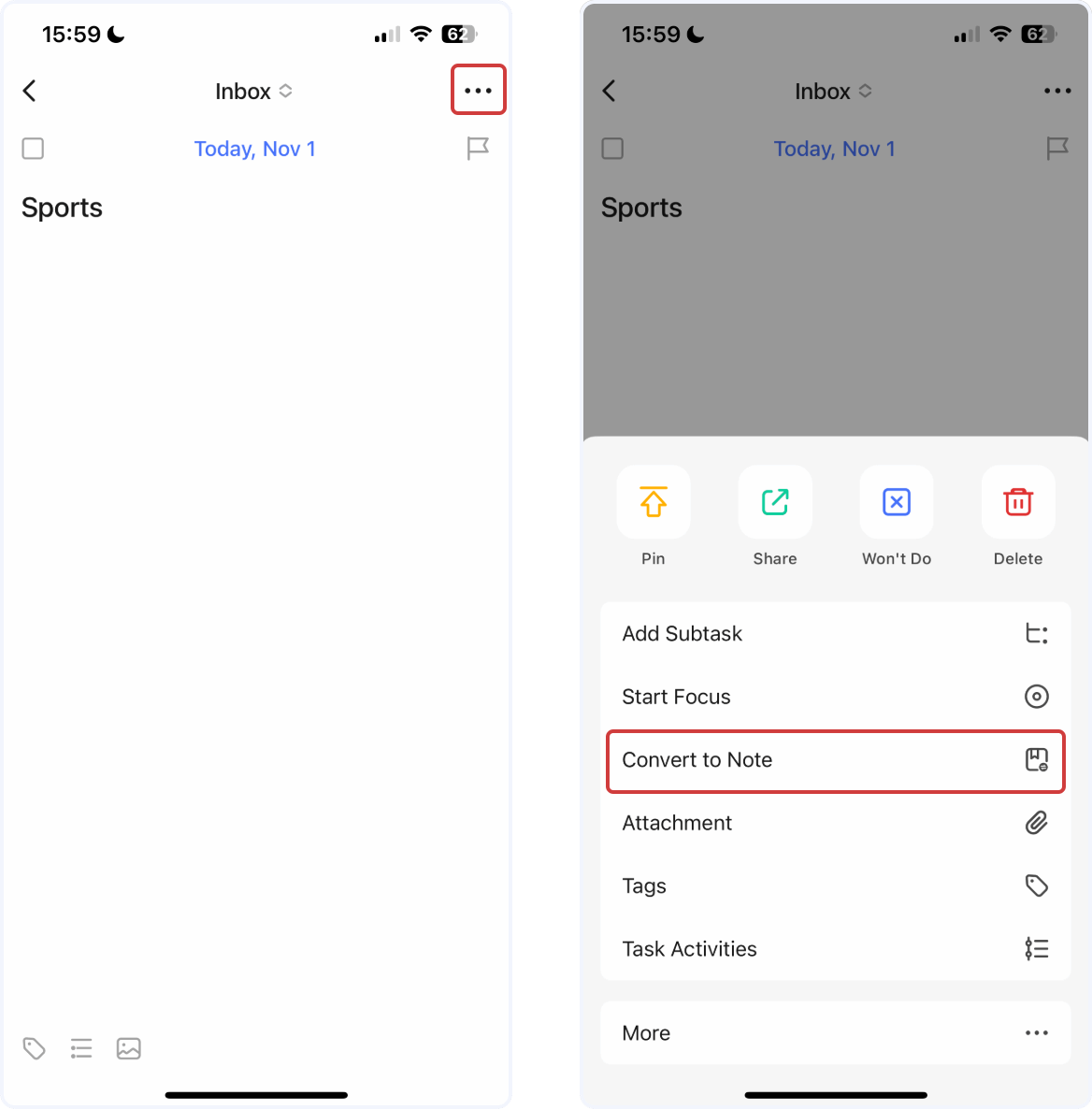 Go to the task details page, click the "..." icon in the lower right ...
