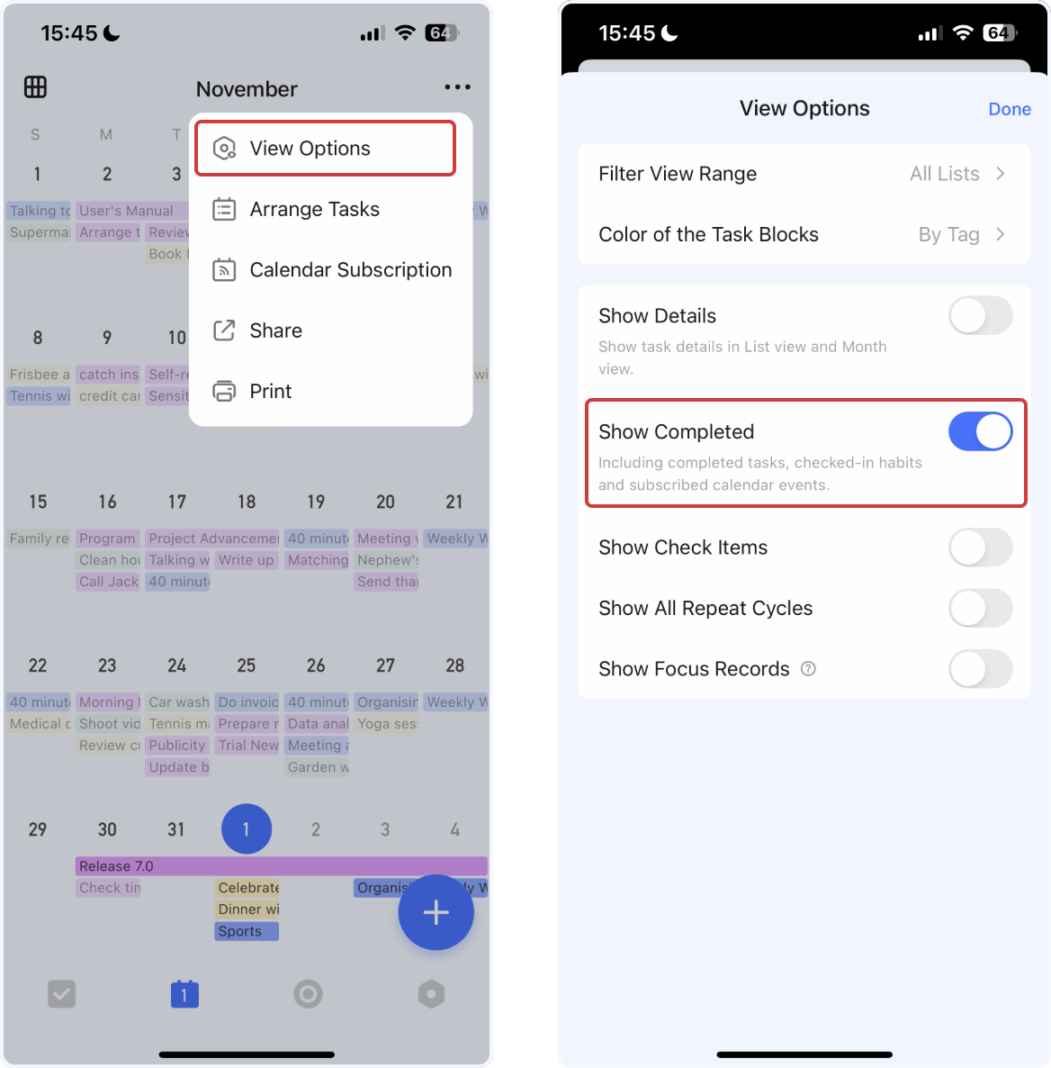 Click on the "..." in the top right corner of the calendar view, then ...