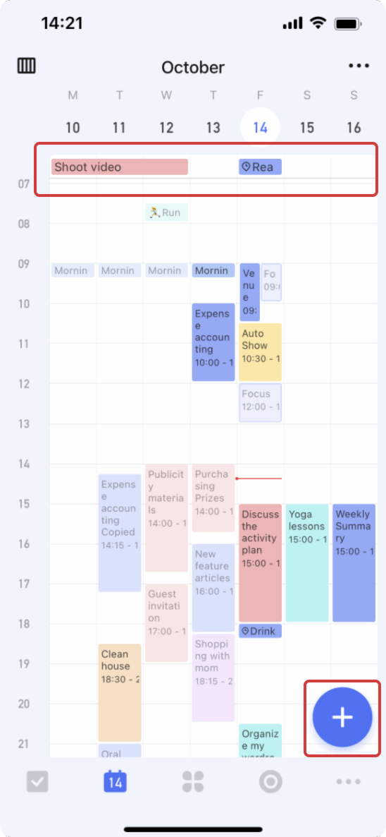 In the grid layout, you can also drag the "+" button to a specific date ...