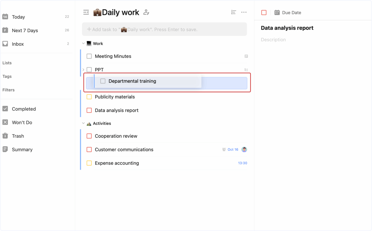 Drag to Create Subtasks