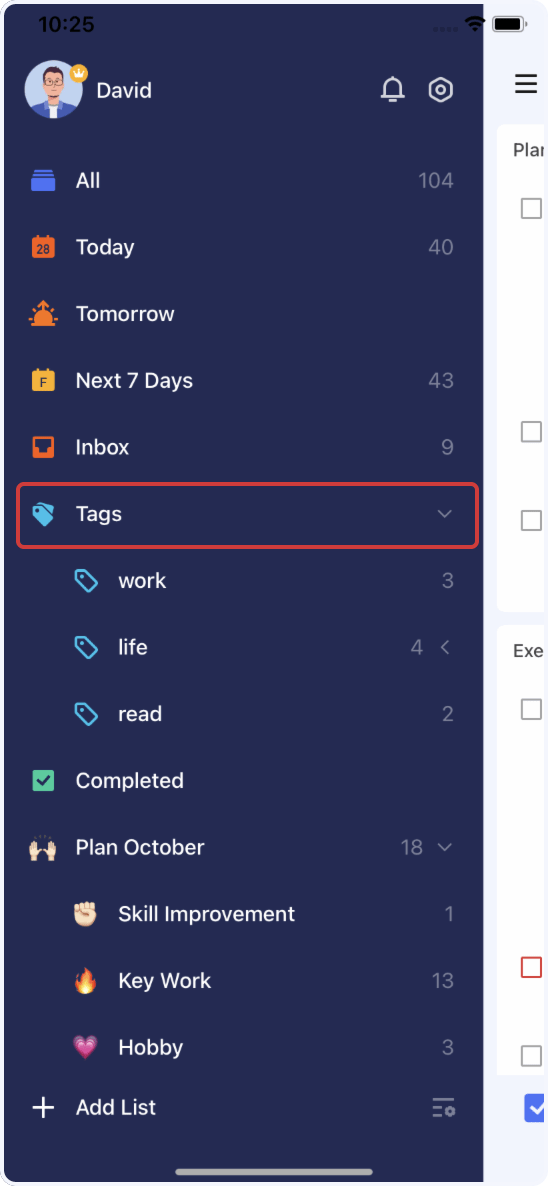 If tags are not displayed in the sidebar, click the "Settings" button ...