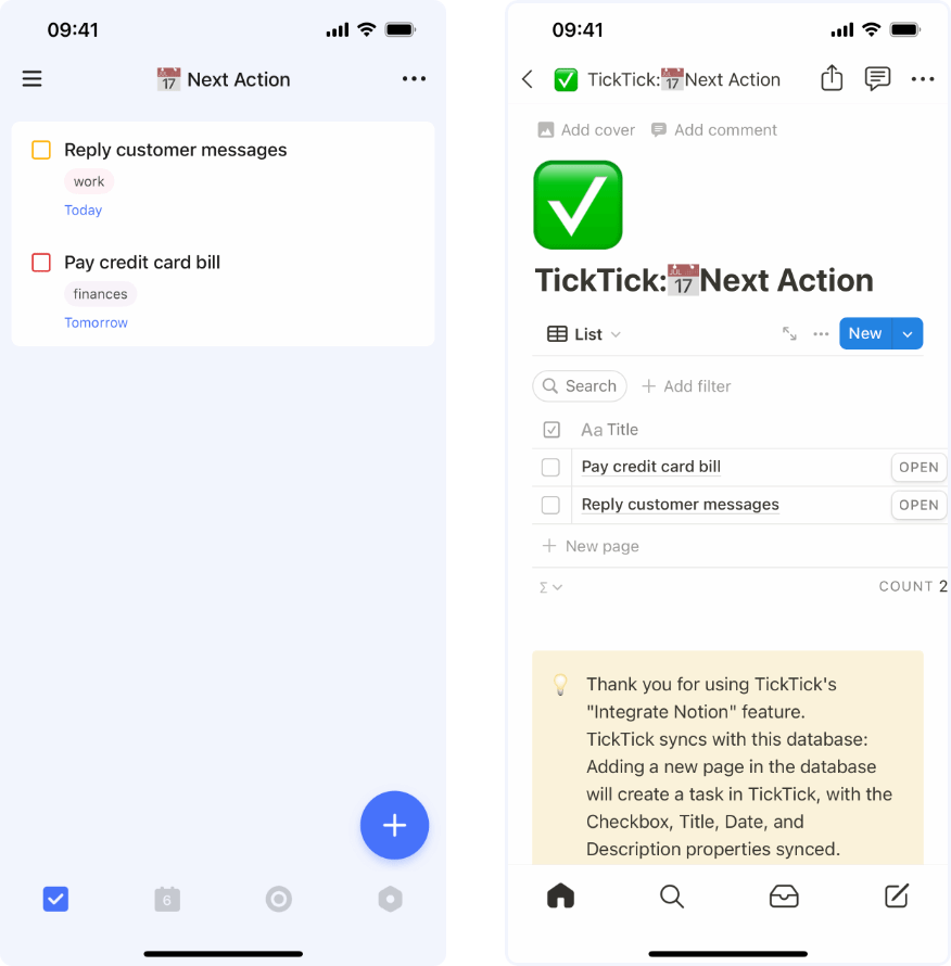 Once Integrated, a new template page provided by TickTick will appear in the private group of ...