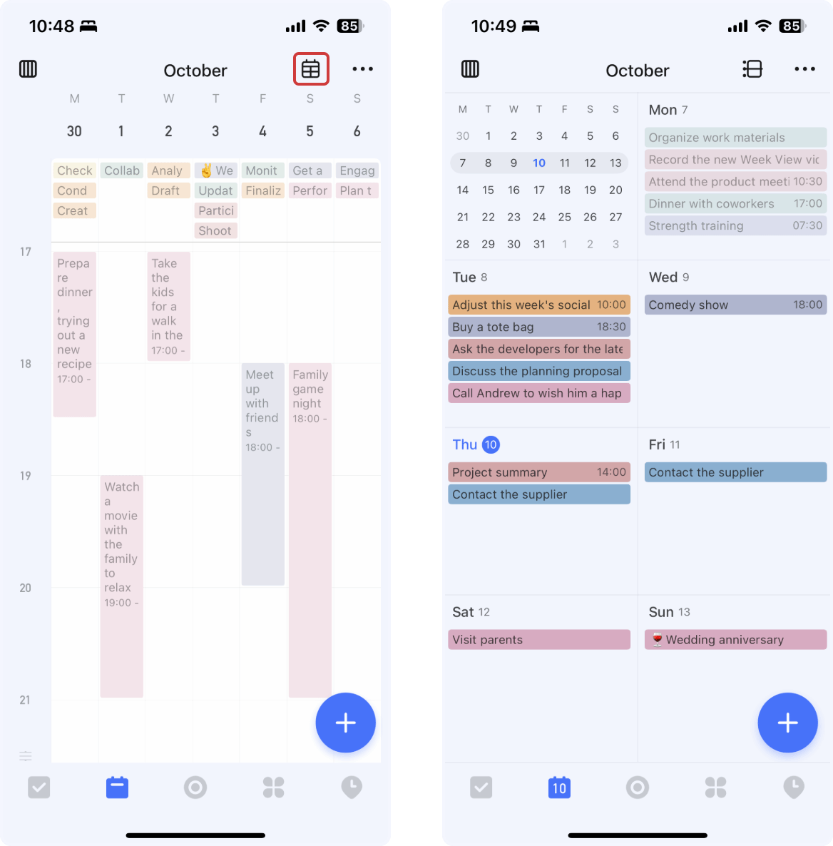 The Week View consists of the "All-day Task Bar" and "Vertical Timeline ...