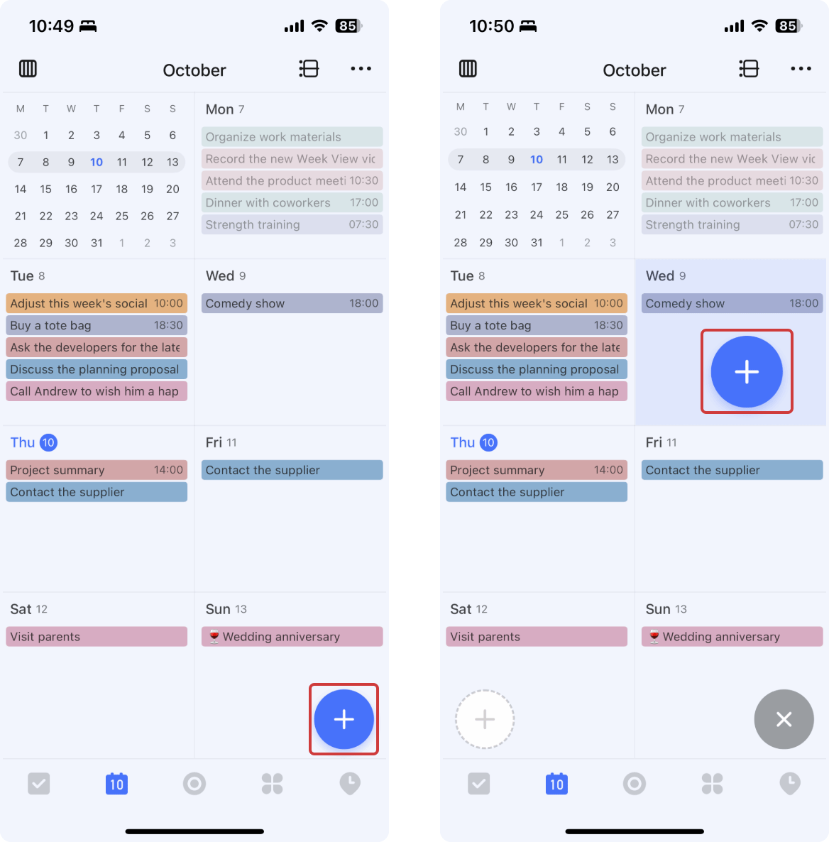 Click on the blank space next to the date to add.