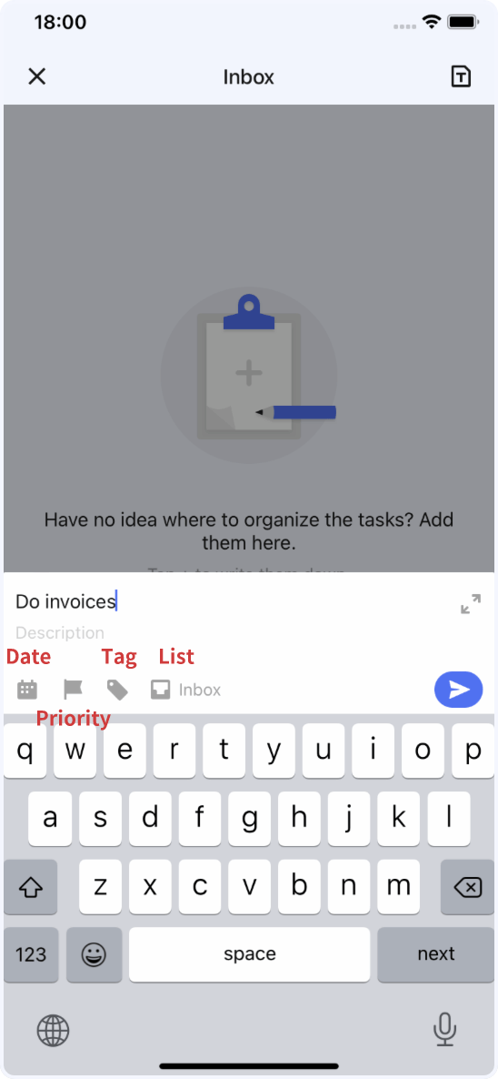Enter the content in the "task addition bar" at the top of the task ...
